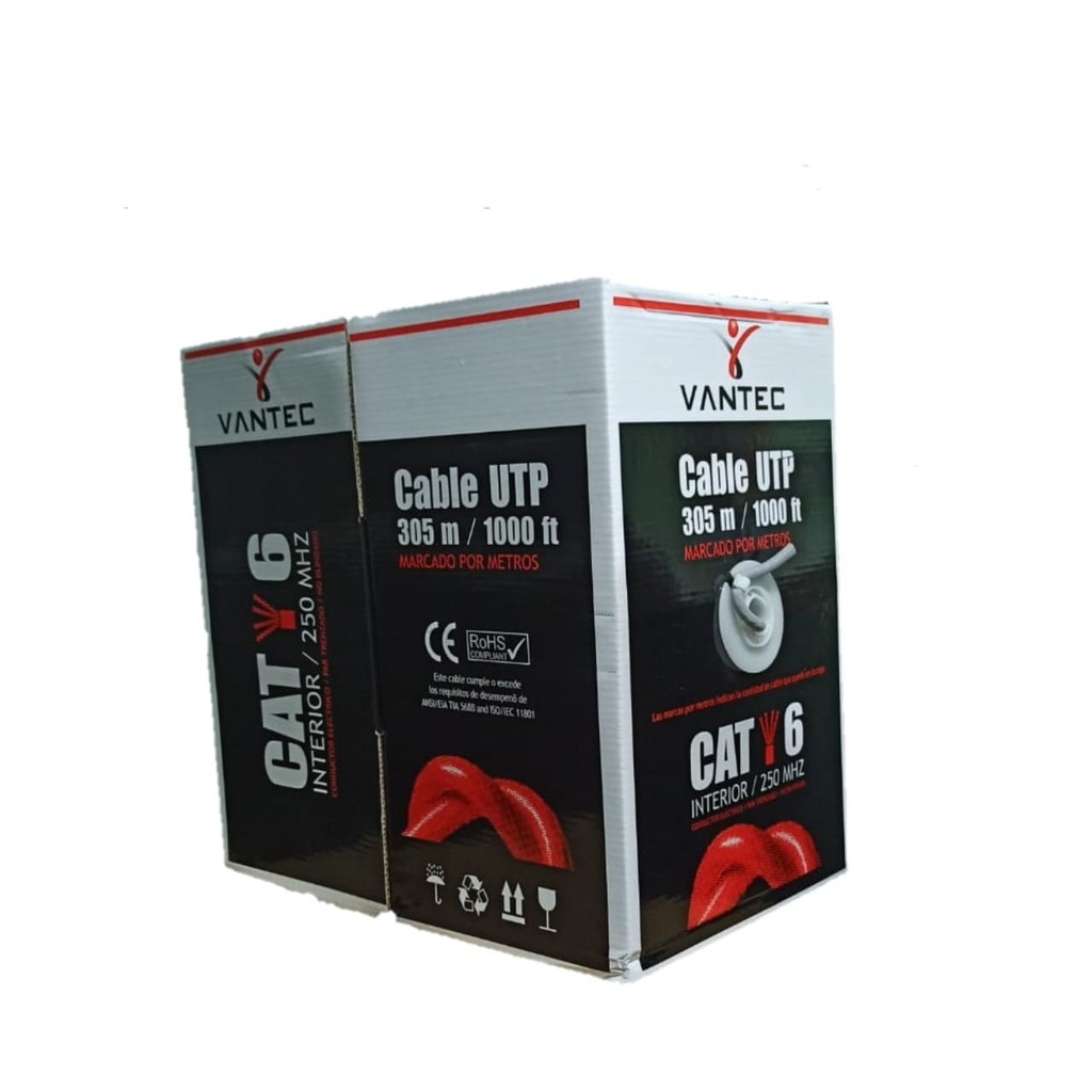 CABLE VANTEC CAT6 UTP ROLLO 305MTS 23AWG 80% COBRE PARA INTERIORES | Conedera S.A.